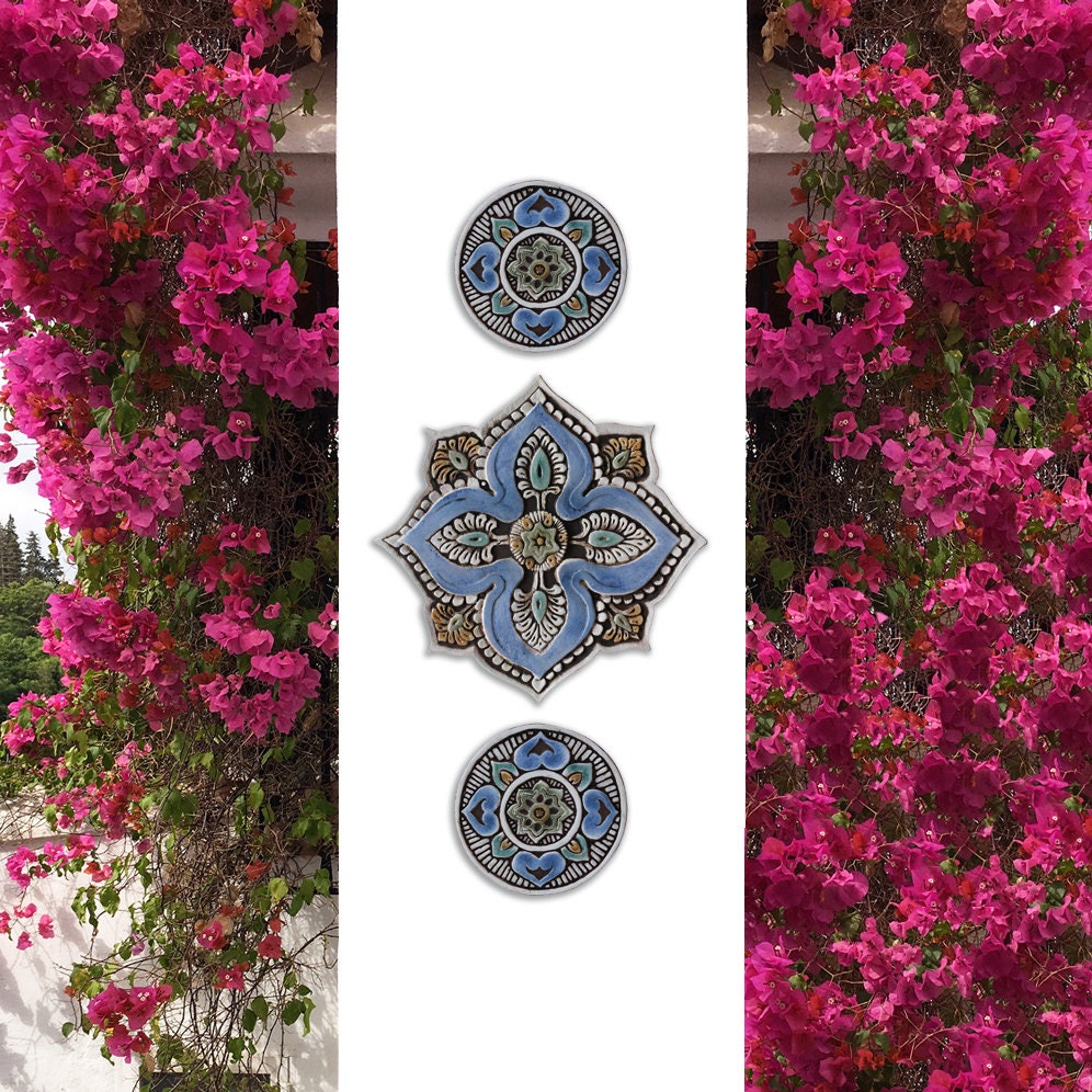 3 Beautiful Wall Art Tiles Made From Ceramic Handmade Ceramic | Etsy