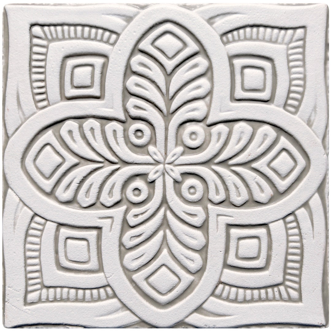 Handmade Ceramic Tile: Ethnic Relief Design, Beige Wall Art (15cm) - Etsy