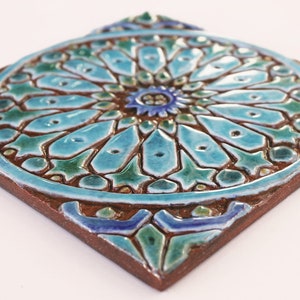 Turquoise Moroccan Ceramic Tile: Garden Decor, Wall Art (20cm/7.9") - Etsy
