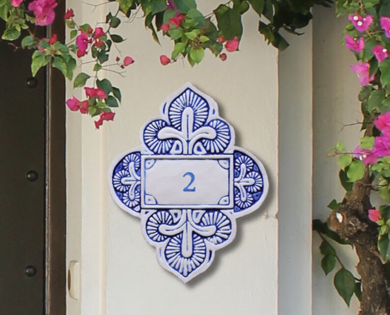 House Number in Blue and Whitehouse Number Plaque With Floral - Etsy