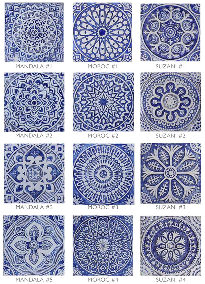 Handmade Ceramic Mandala Tile: Blue & White Relief Carving (30cm) - Etsy