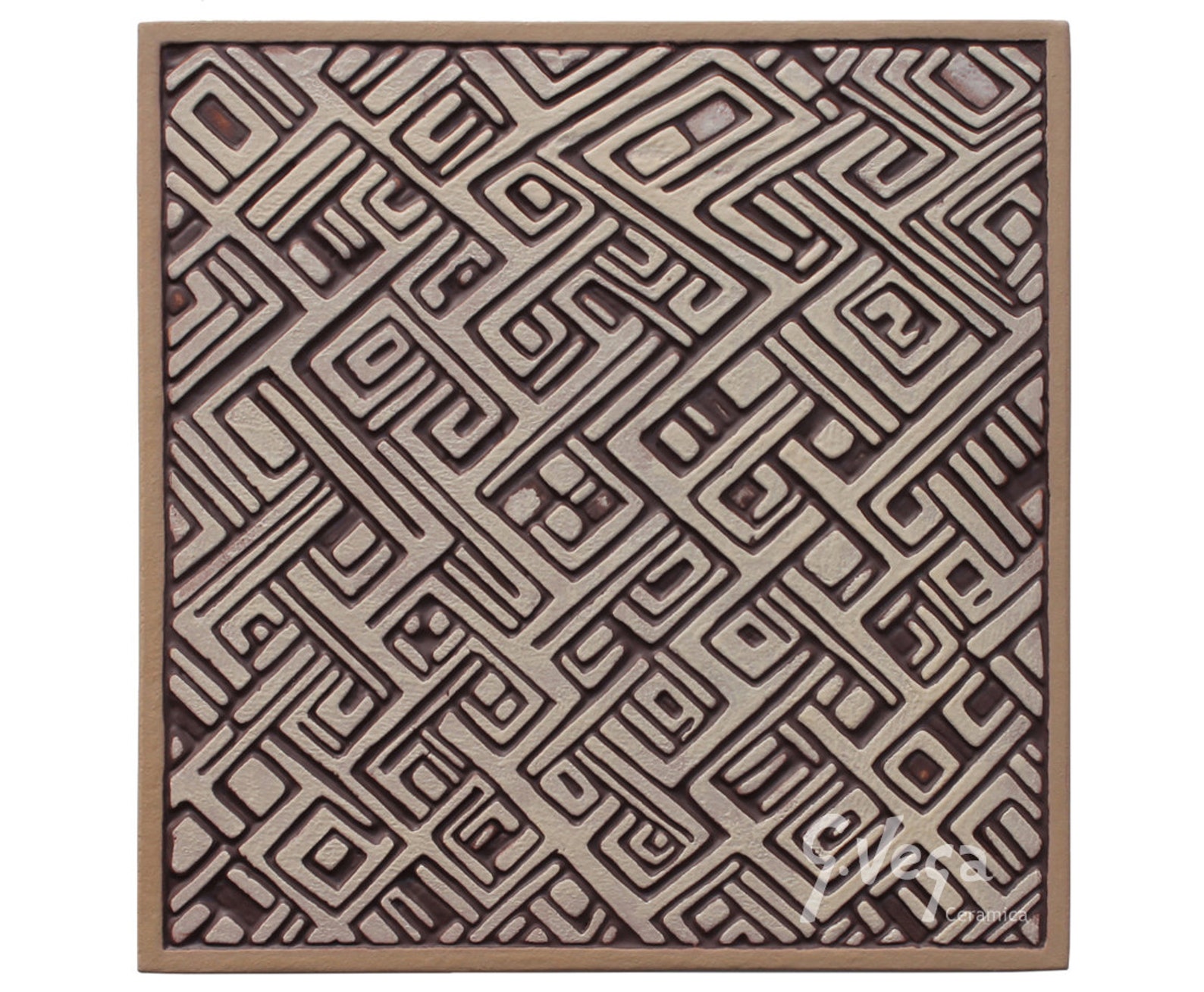 Ceramic Tile With African Design Glazed in Neutral Tones | Etsy