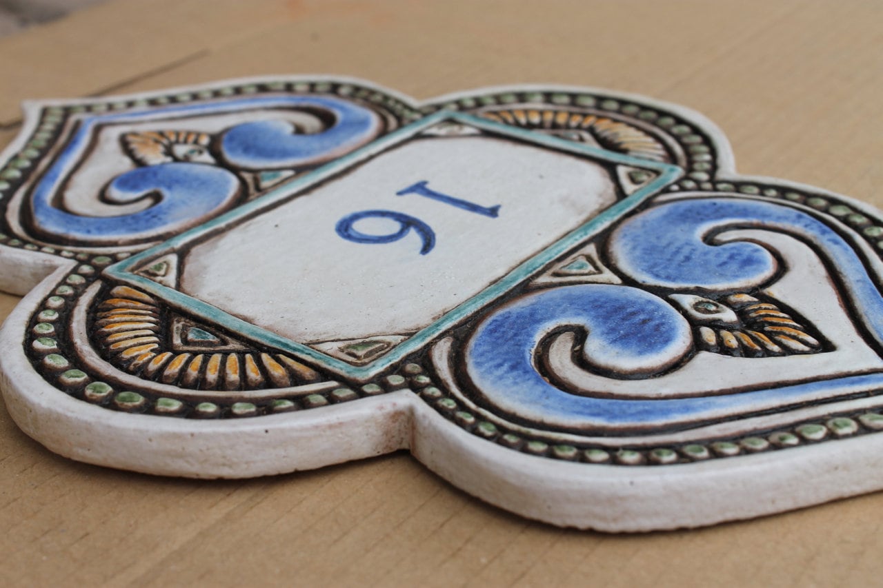 House numbers made from ceramic house number plaque with boho | Etsy