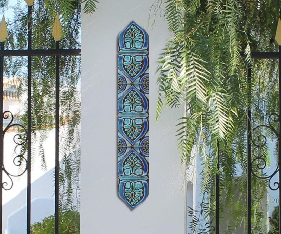 Handmade Ceramic Tiles for Pillar: Turquoise Blue Garden Decor (6pc ...
