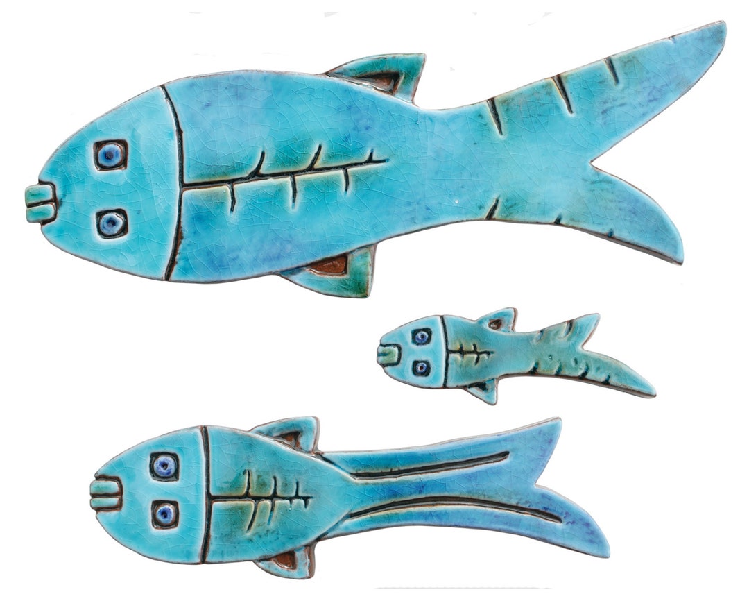 3 Fish, Art for Garden, Abstract Ceramic Tile Compositions, Garden ...