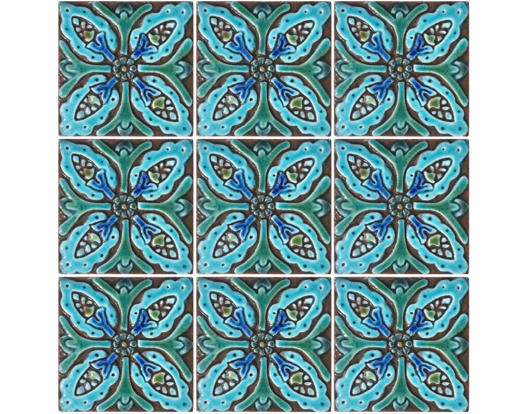 9 Floral Ceramic Tiles for Kitchen Backsplash, Spanish Tiles for ...