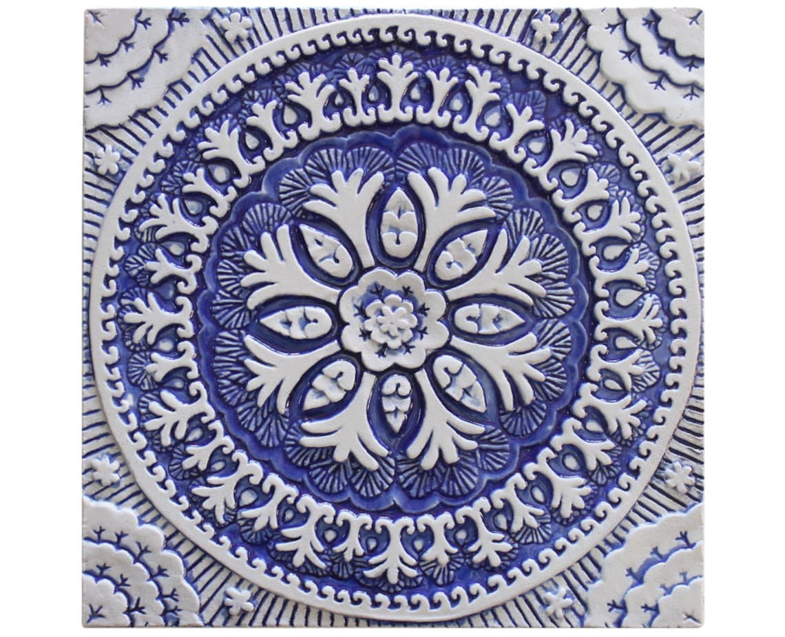 Decorative Tile With Floral Design Ceramic Tile Floral Tile - Etsy