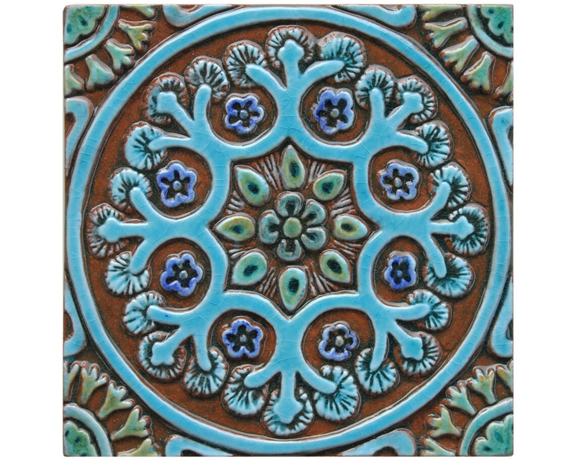 Floral Design Ceramic Tile 20cm Outdoor Garden Decor Our Hand - Etsy