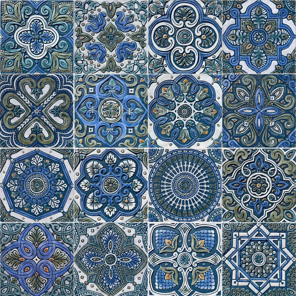 Handmade Spanish Ceramic Tile: Matt Blue Teal Wall Art (30cm) - Etsy