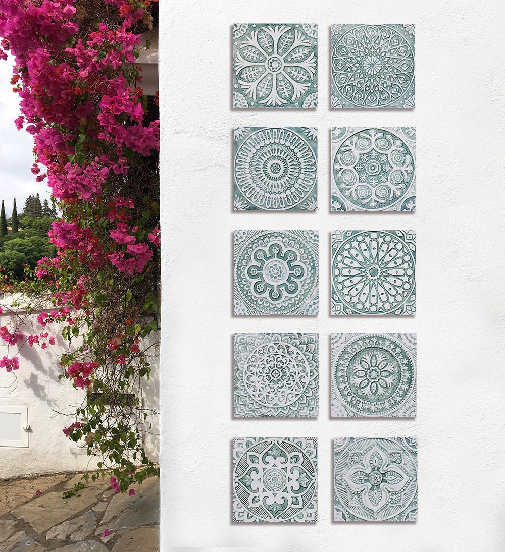 10 Decorative Ceramic Tiles Art Tile Set for Outdoor Wall Art | Etsy