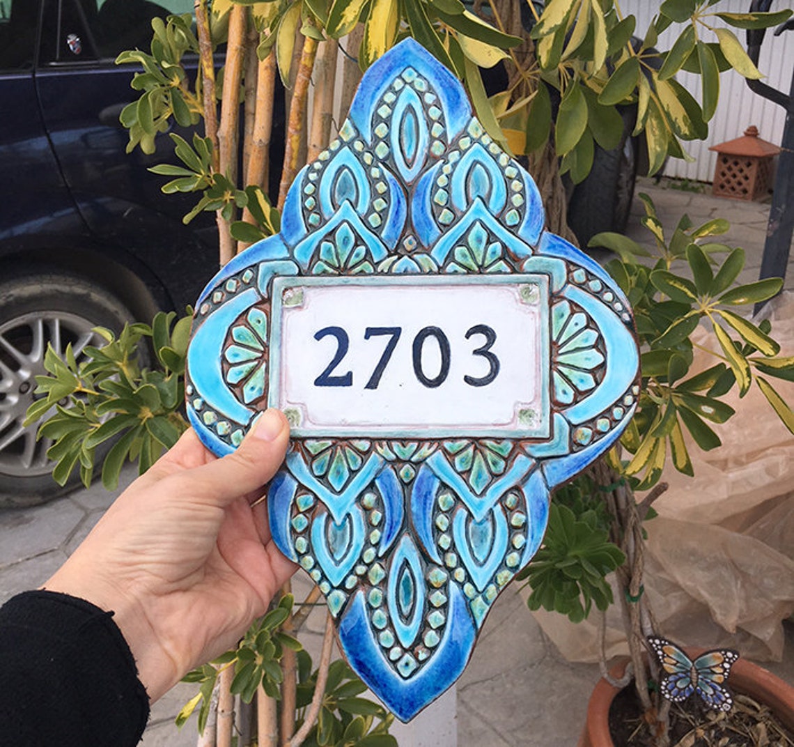 House Numbers Made From Ceramic House Number Plaque With Boho | Etsy