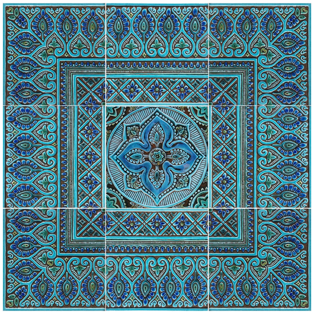 9 Large Decorative Tiles With Tapestry Design, Wall Art, Fine Art ...