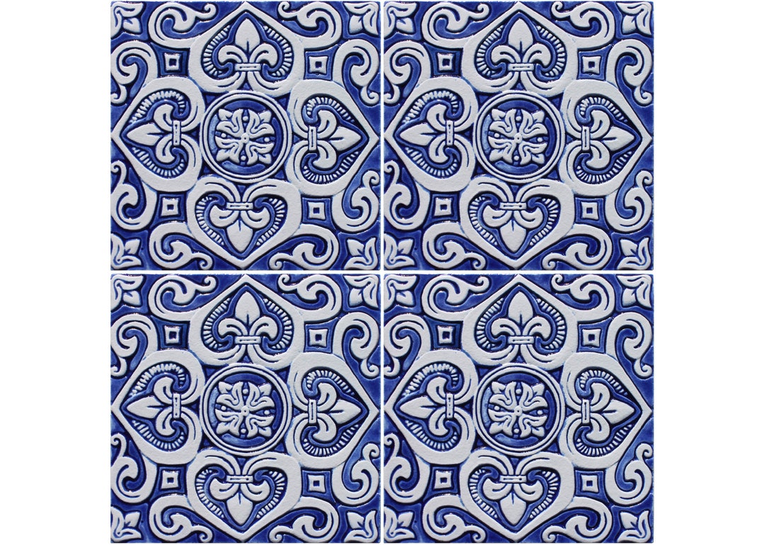 4 Large Spanish Tile Wall Hanging Made From Ceramic, Tile Backsplash ...
