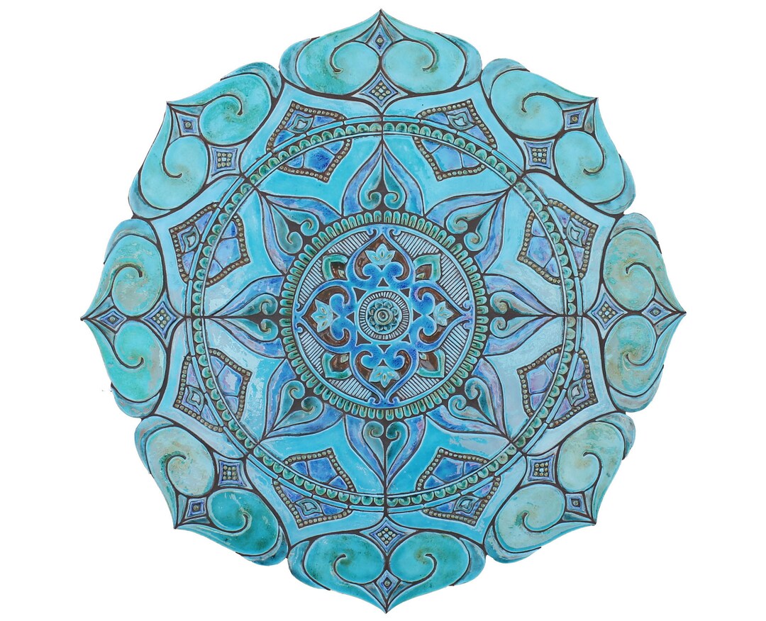 Large Ceramic Tile Art With Mandala Design, Wall Mural for Garden, Tile ...