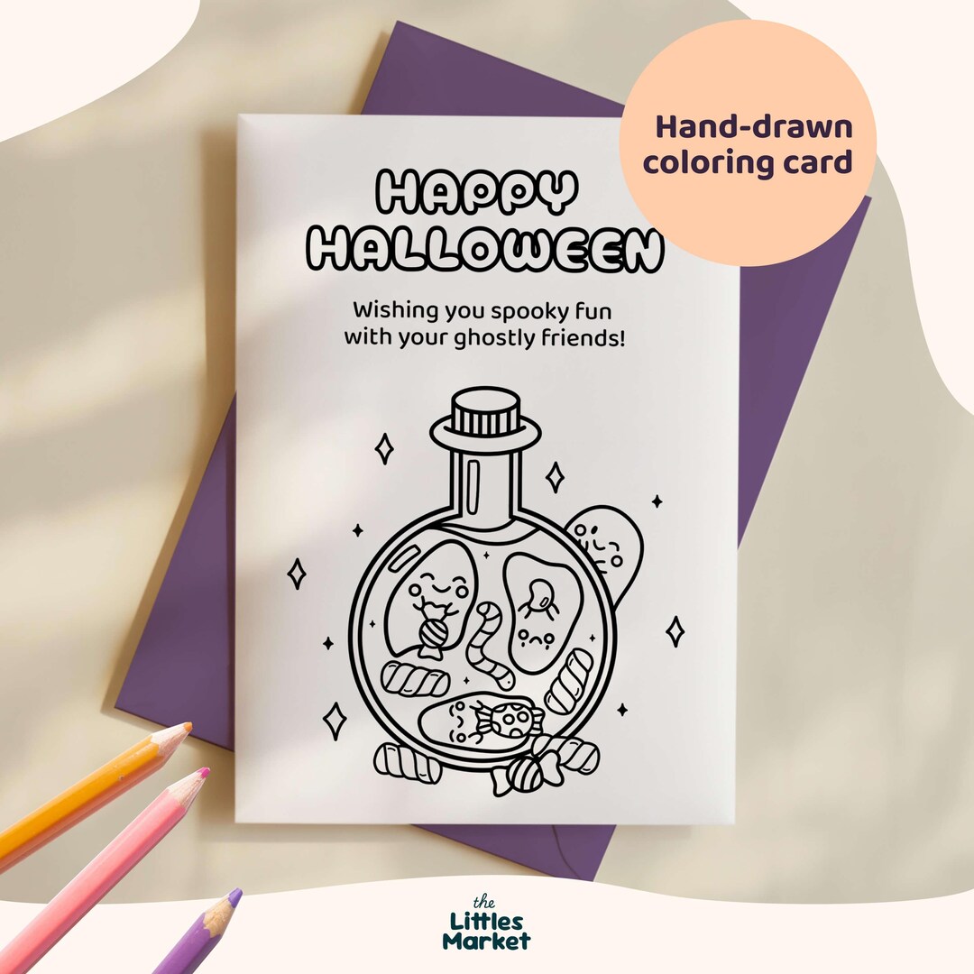 Happy Halloween Ghosts Coloring Card Printable — Candy Jar Design ...