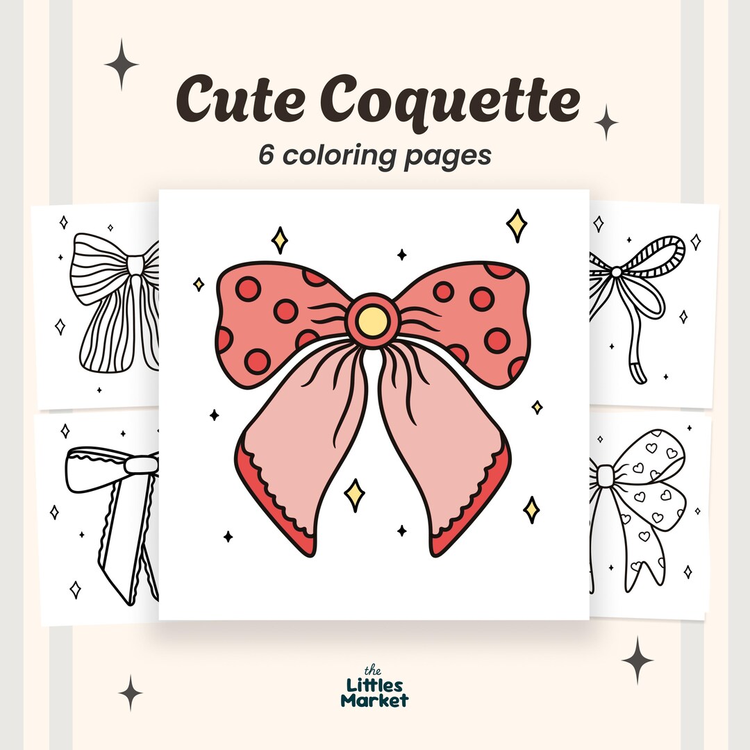 Coquette Bow Coloring Pages – Girly Ribbon Designs (PDF) - Etsy