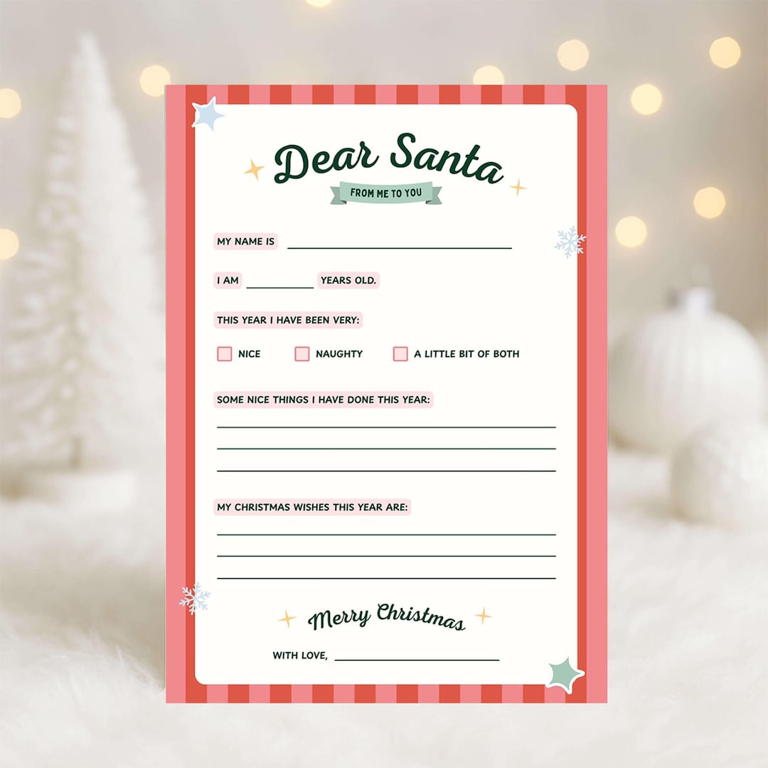 Printable Santa Letter for Kids – Retro Holiday Letter to Santa PDF ...