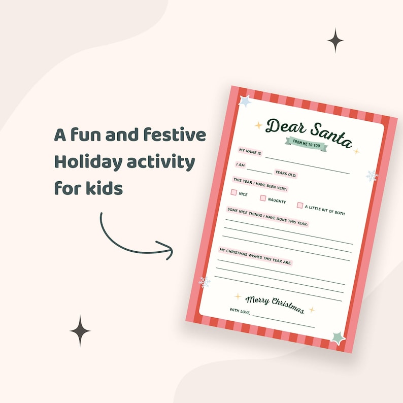 Retro Santa Letter Printable – Pink & Red - Christmas Wish List ...