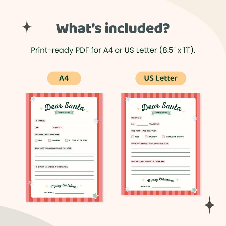 Retro Santa Letter Printable – Pink & Red - Christmas Wish List ...