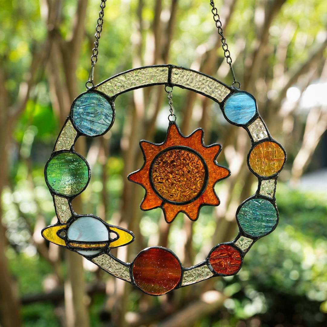 Handmade Solar System Stained Glass Suncatcher,stained Glass Planets ...