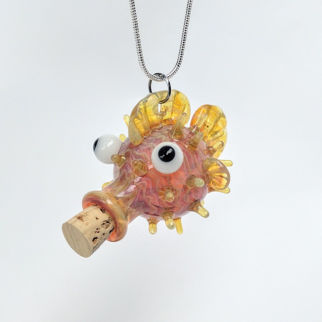Glass Puffer Fish Hollow Pendant Bottle With Cork - Etsy
