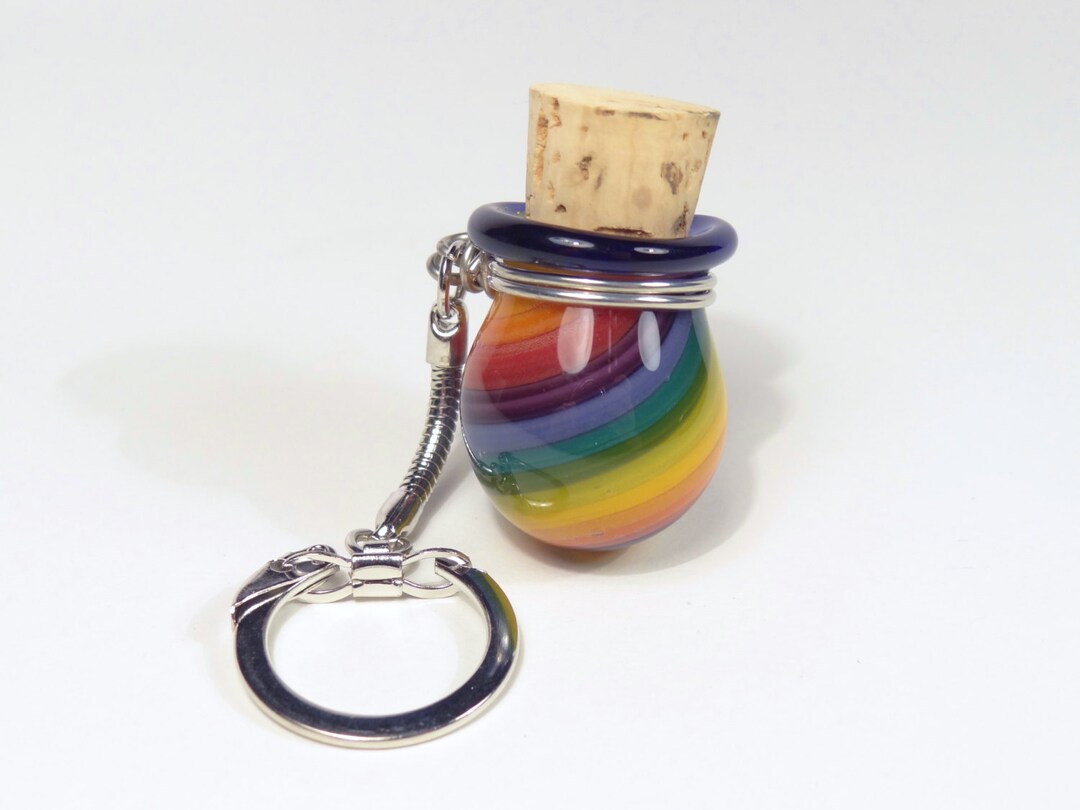 Tiny Glass Keychain Jar - Rainbow Stripes - Etsy