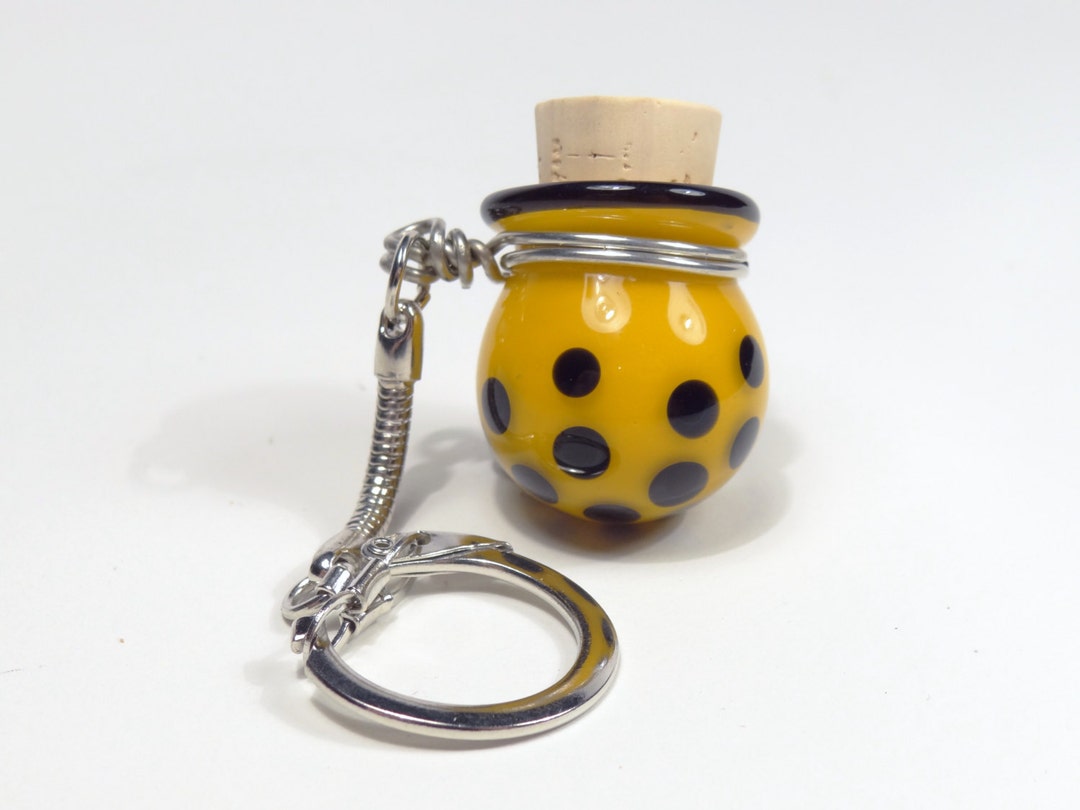 Tiny Glass Keychain Jar - Yellow Spotted - Etsy