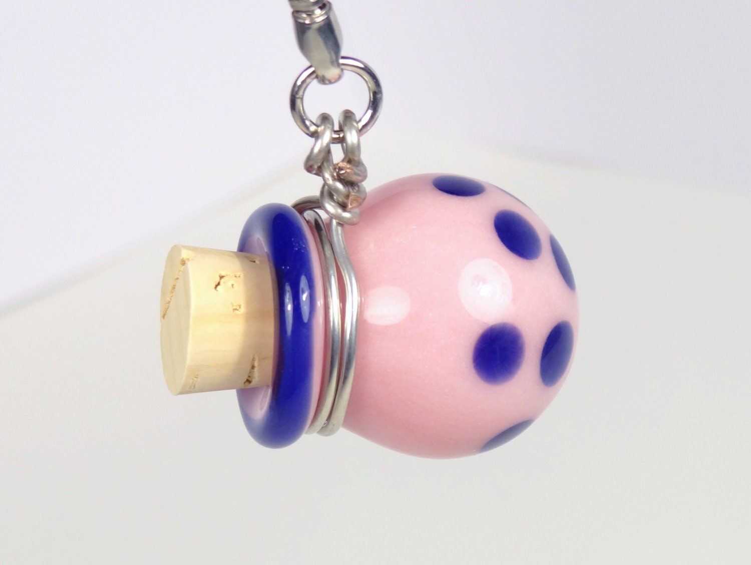 Tiny Glass Keychain Jar Pink Spotted | Etsy