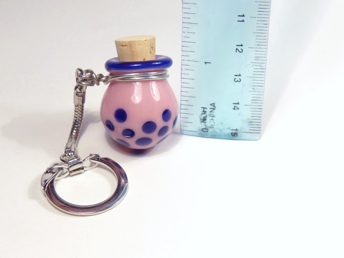 Tiny Glass Keychain Jar Pink Spotted | Etsy
