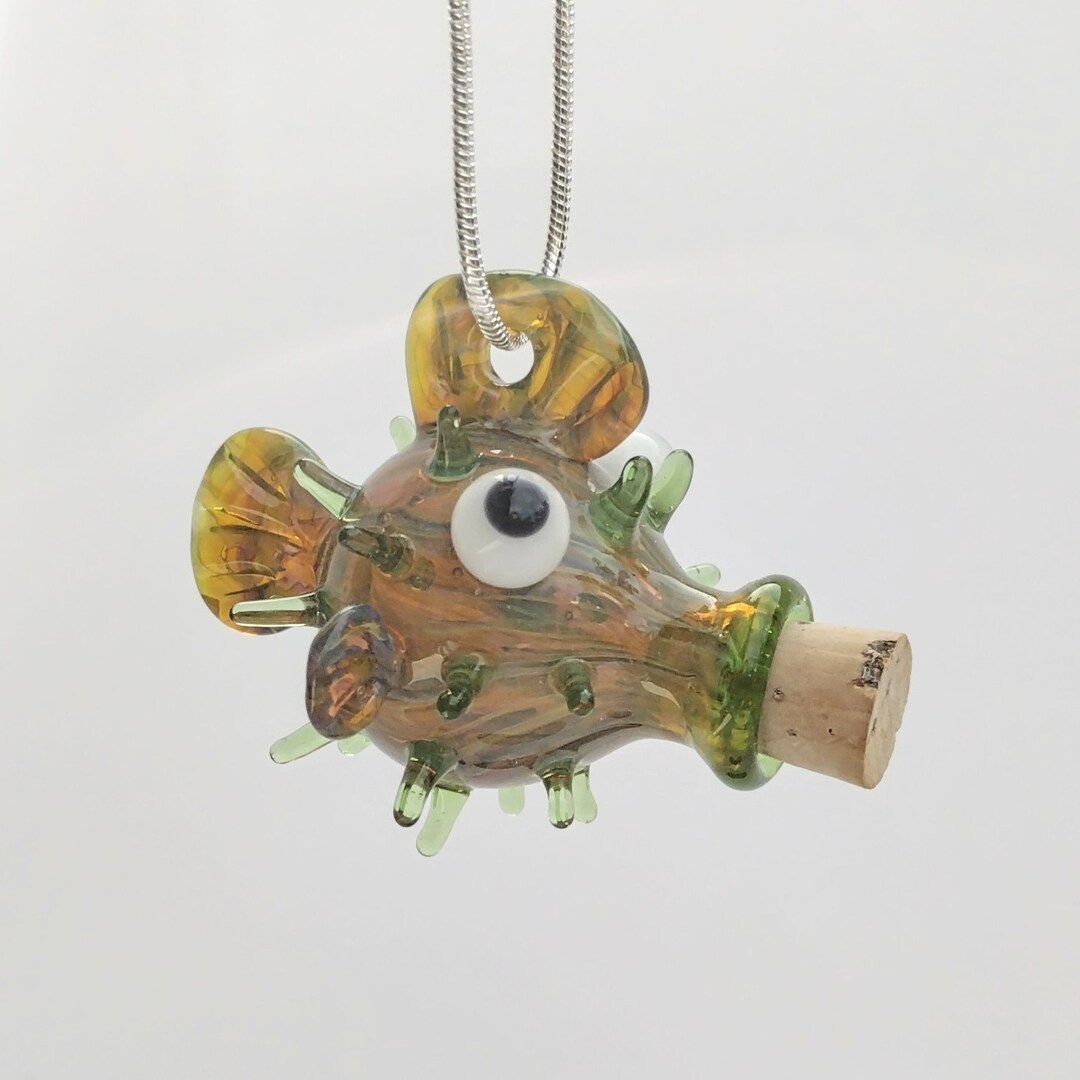 Glass Puffer Fish Hollow Pendant Bottle With Cork - Etsy