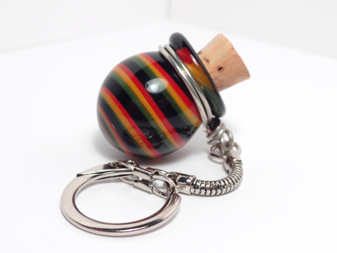 Tiny Glass Keychain Jar Rasta Stripes - Etsy