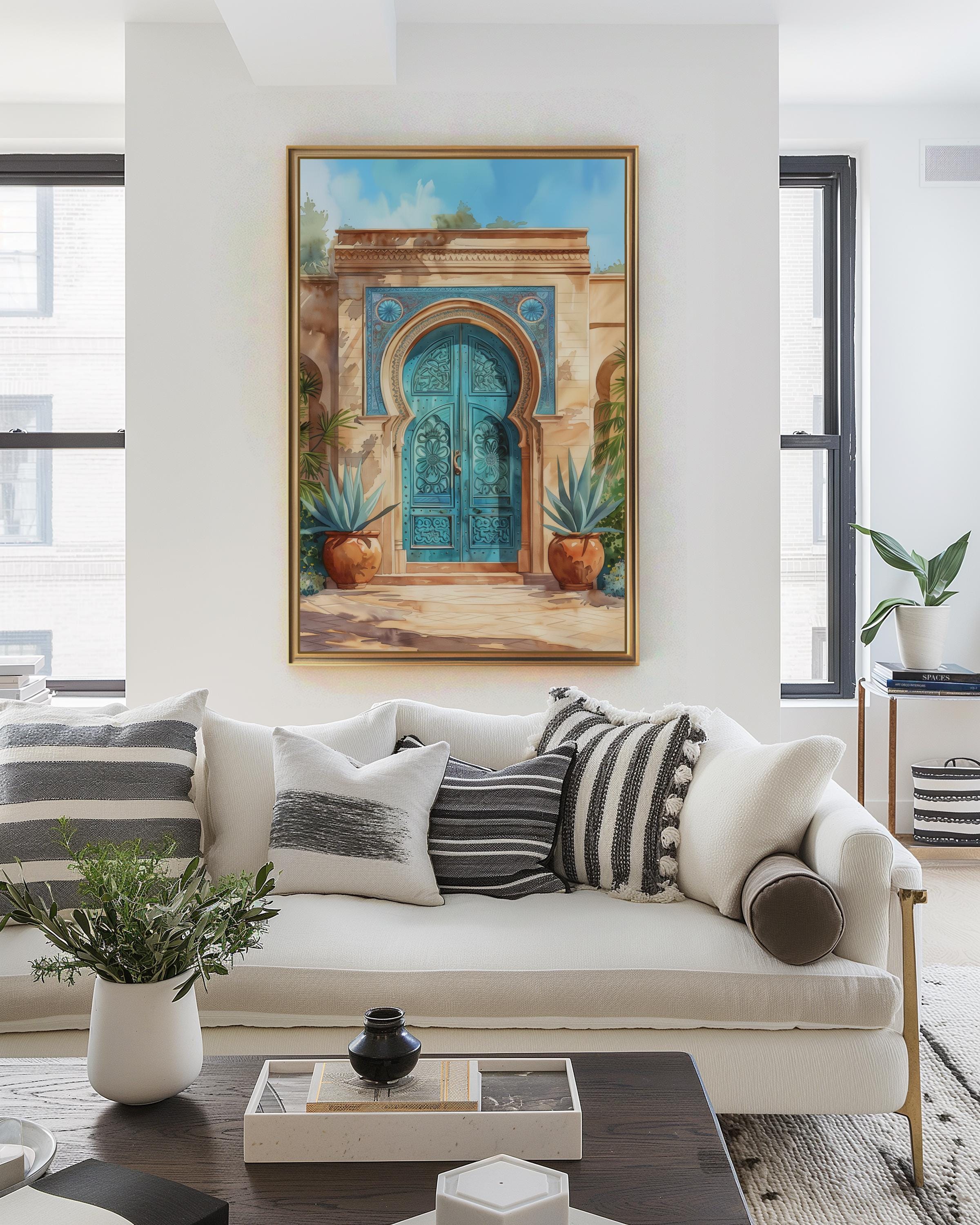 Turquoise Moroccan Door, Moorish Arch & Blue Zellige, Riad Patio ...