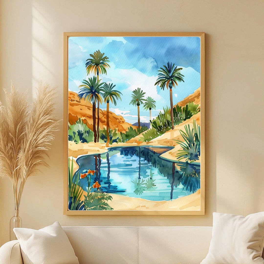 Desert Oasis Watercolor Printable – Peaceful Oriental Landscape With ...