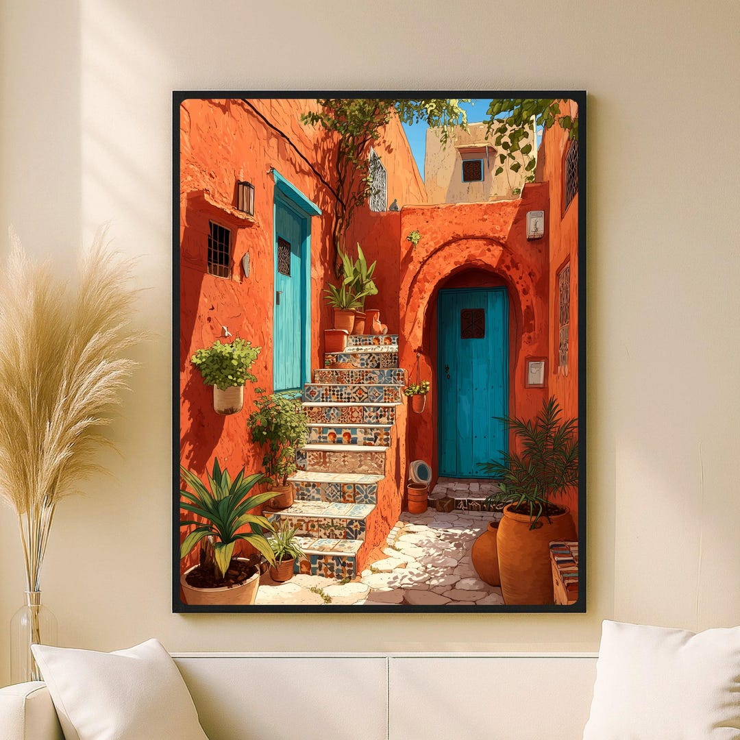 Colorful Tiled Stairs, Turquoise Doors and Terracotta Walls ...
