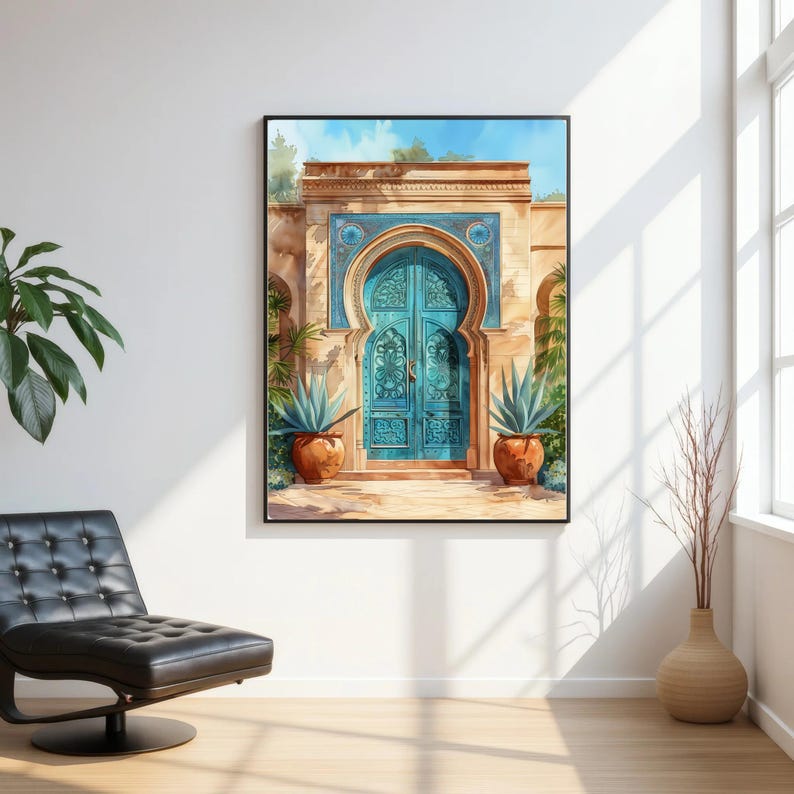 Turquoise Moroccan Door, Moorish Arch & Blue Zellige, Riad Patio ...