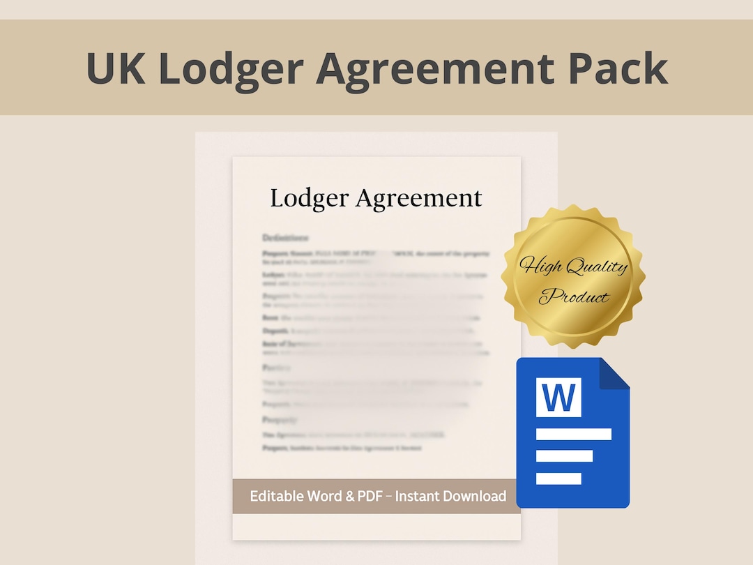 UK Lodger Agreement Pack - Editable Word & PDF - Live-in Landlord Legal ...
