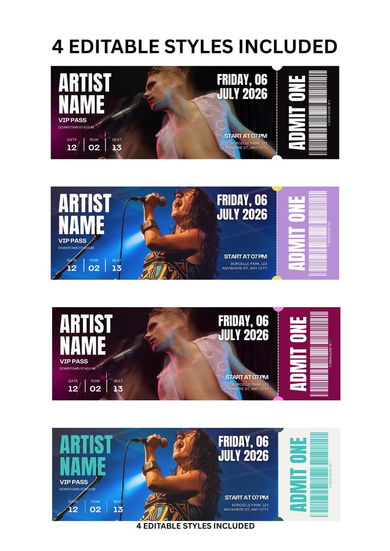 Editable Concert Ticket Template | Canva Surprise Gift (digital ...