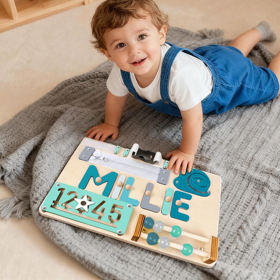 Personalized Busy Board Puzzle: Wooden Toddler Toy, First Christmas ...