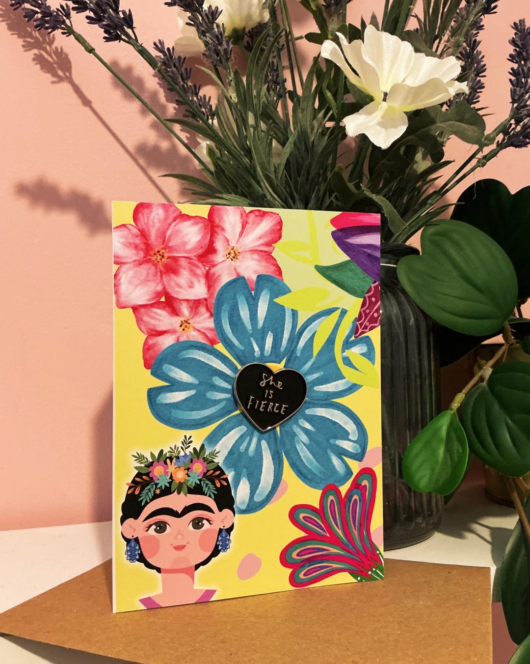 Frida Kahlo Inspired Card, She is Fierce, Floral Feminist Art With ...