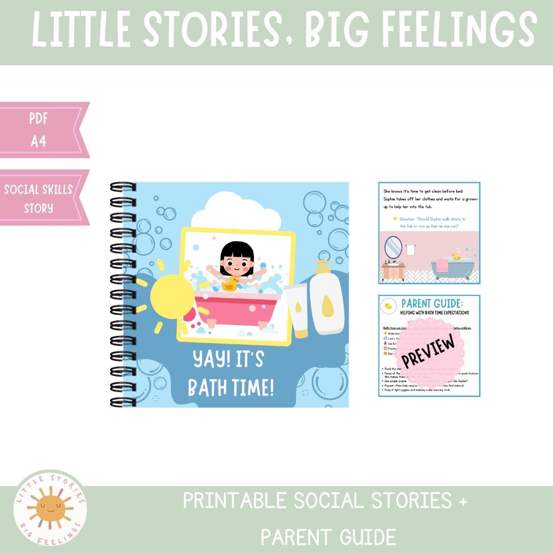 Bath Time Social Story: Interactive Printable Routine for Toddlers (PDF ...