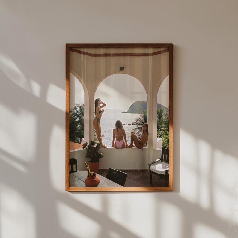 Vintage Summer Terrace Poster Retro Seaside Print Bikini Girls Wall Art ...