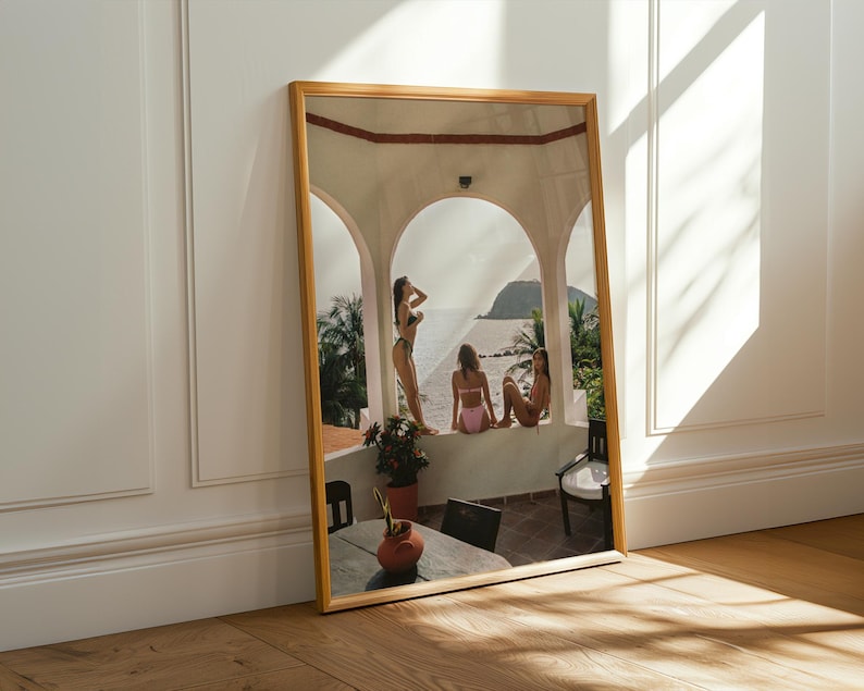 Vintage Summer Terrace Poster Retro Seaside Print Bikini Girls Wall Art ...