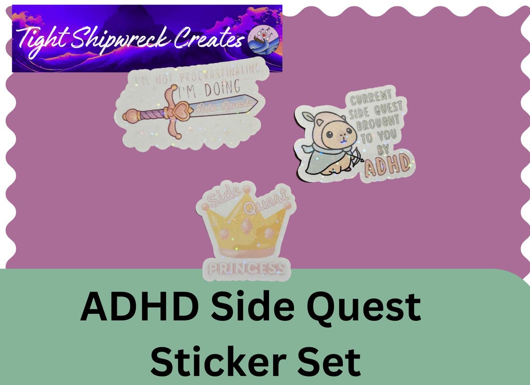 ADHD Side Quest Sticker Set – 3 Playful Holographic Designs - Etsy