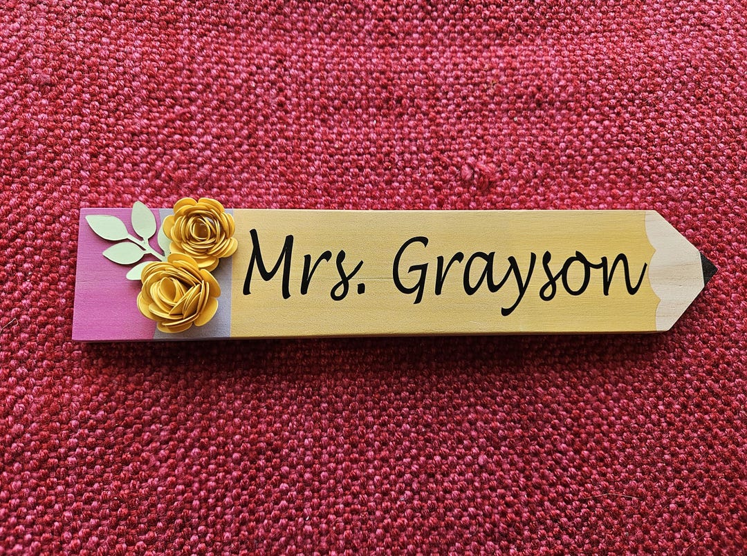 Personalized Wooden Pencil Sign | Custom Teacher Nameplate | Desk Decor ...