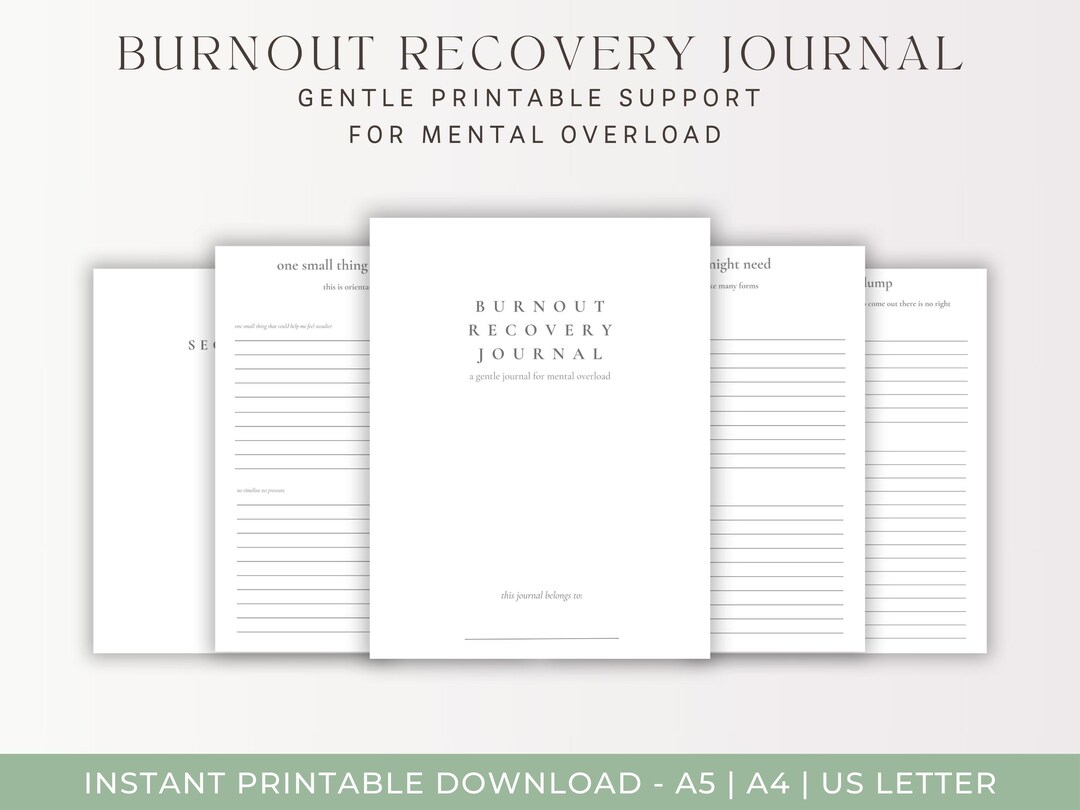 Burnout Recovery Journal Printable PDF for Stress Relief Self Care ...