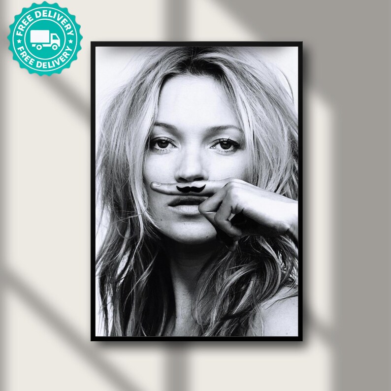 Kate Moss Moustache, Luxury Vintage Fashion Poster, Aesthetic Room ...