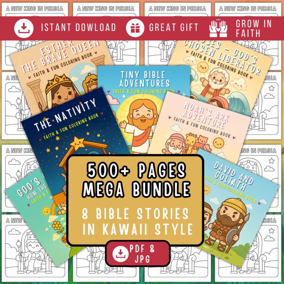 Kawaii Bible Stories Coloring Book – Mega Bundle (PDF + JPG) - Etsy
