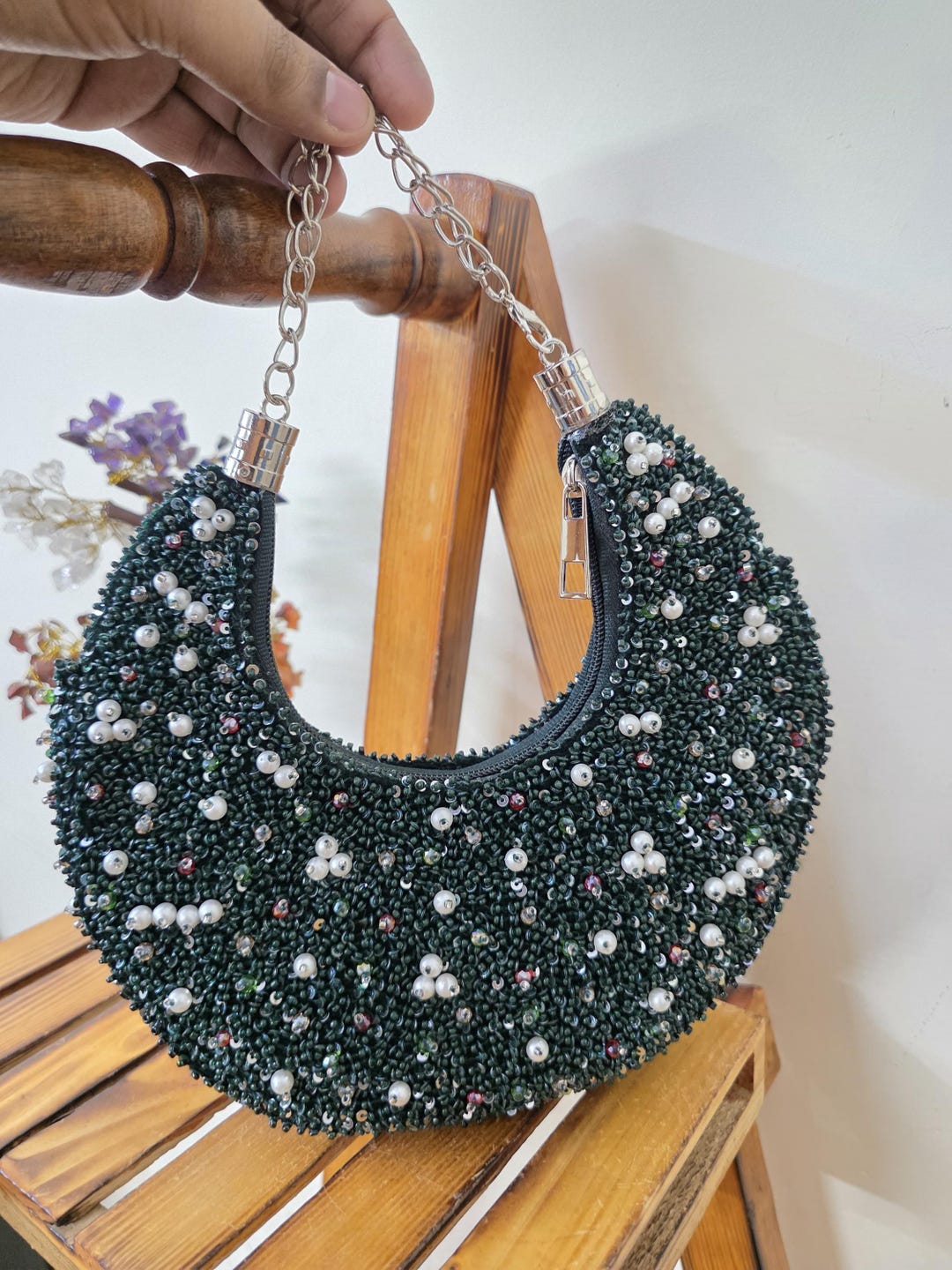 Designer Olive Green Moon Clutch Bag for Women Party Wear Handbag ...