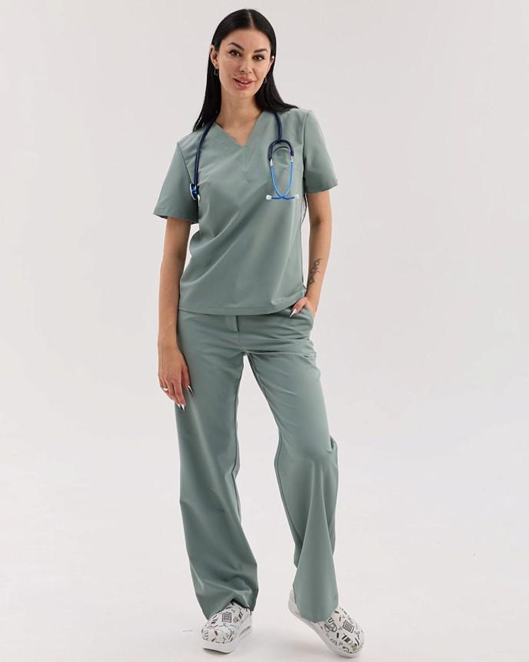 Olive Scrub Set for Women | Classic Medical Uniform | Elegant Nurse ...