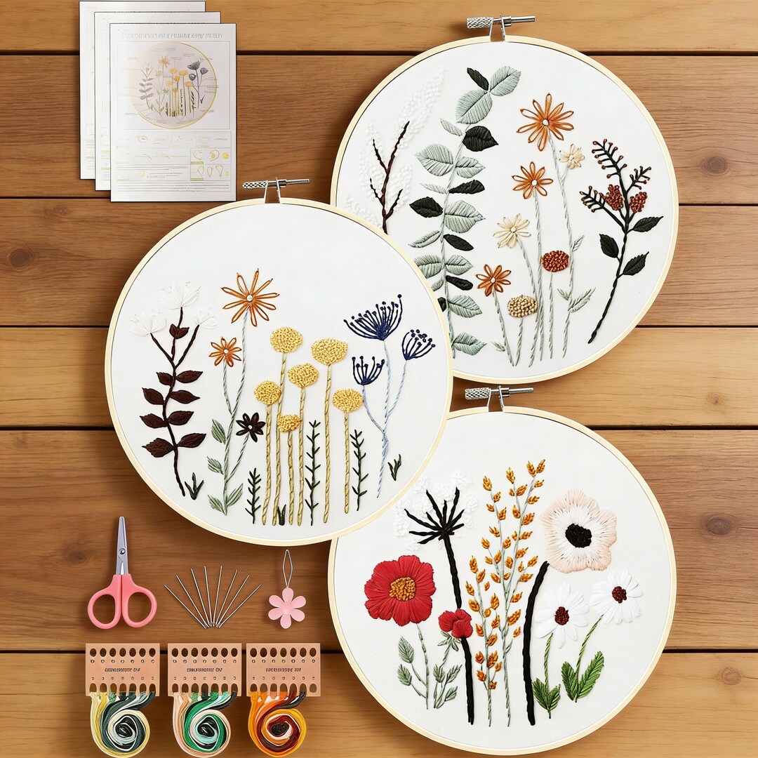 3-piece Floral Embroidery Set, Handmade DIY Cross Stitch Entry-level ...